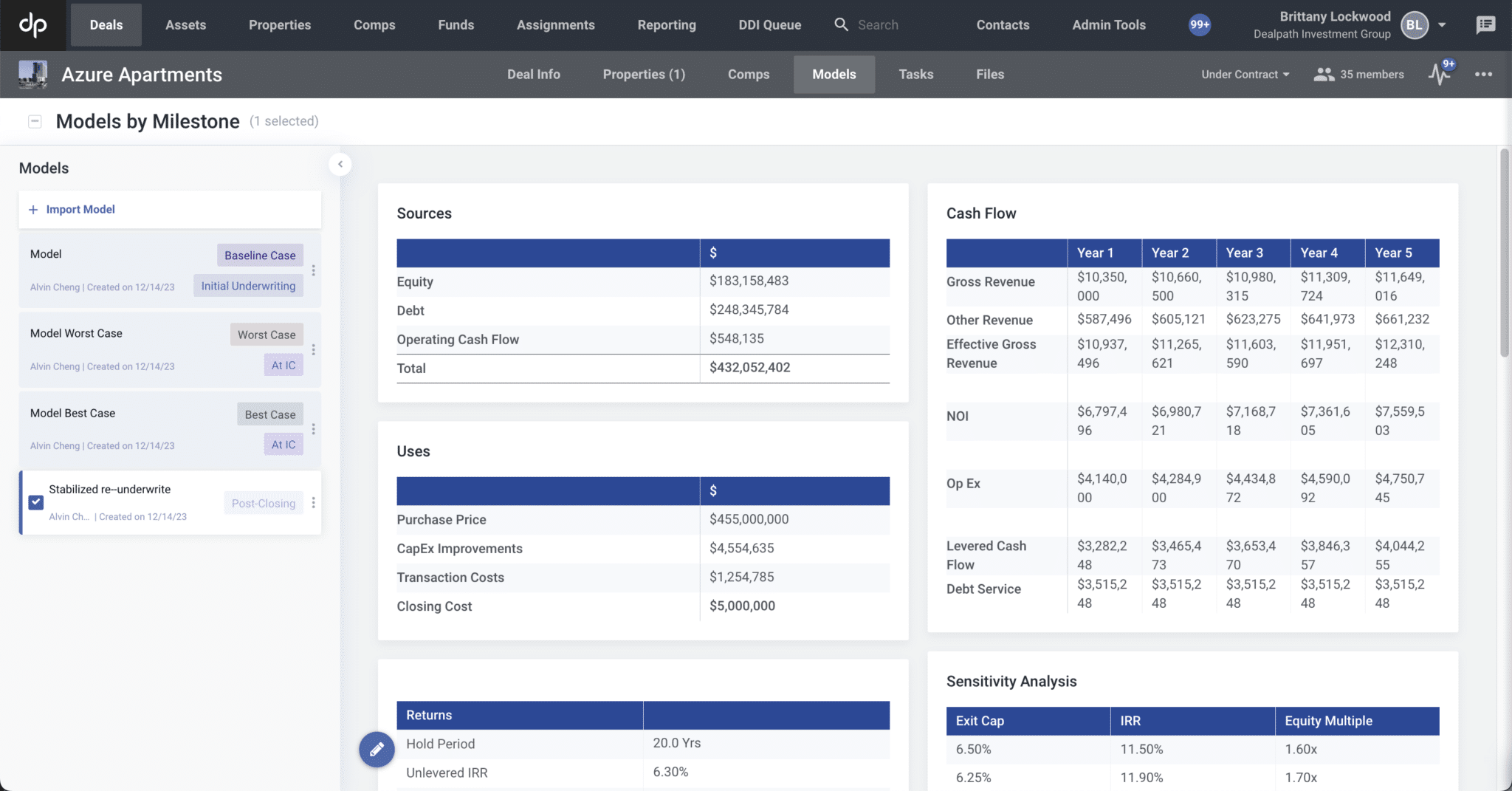 Compare Underwriting Models Side-By-Side in Dealpath